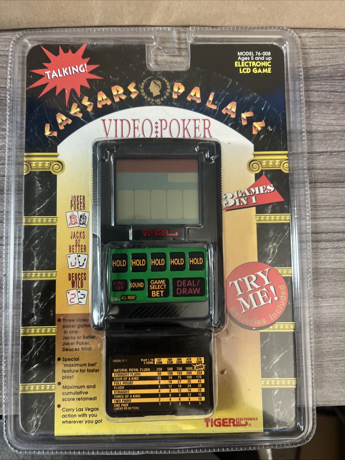 Caesars Palace Talking Poker Game Tiger Electronics Handheld 1994 76 ...