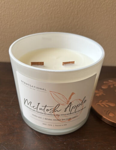 Scentsational Mcintosh Apple Candle Glass Jar 26oz Wood Wick Coconut ...