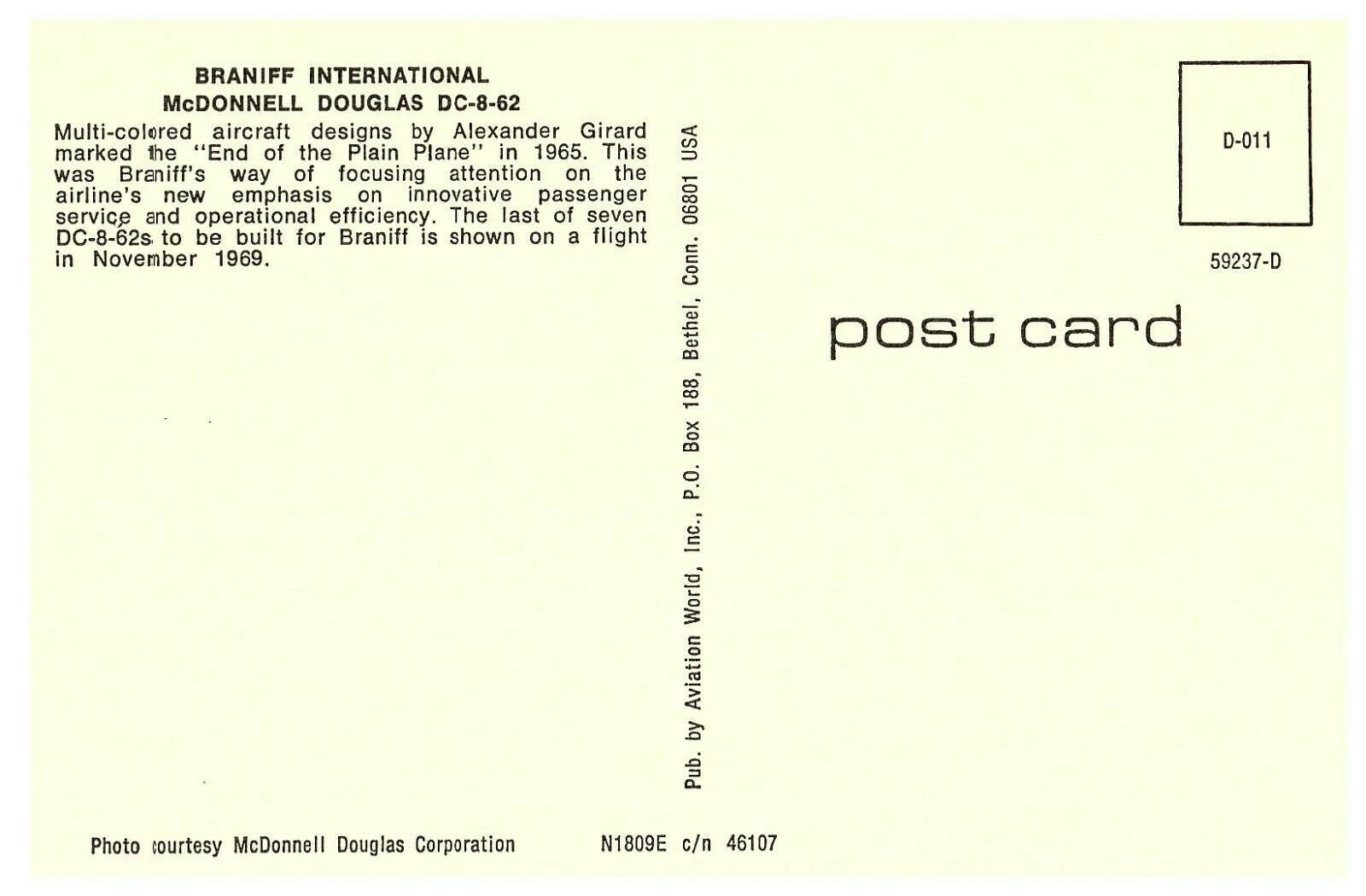 Braniff International BI McDonnell Douglas DC-8-62 In Flight 1969 ...