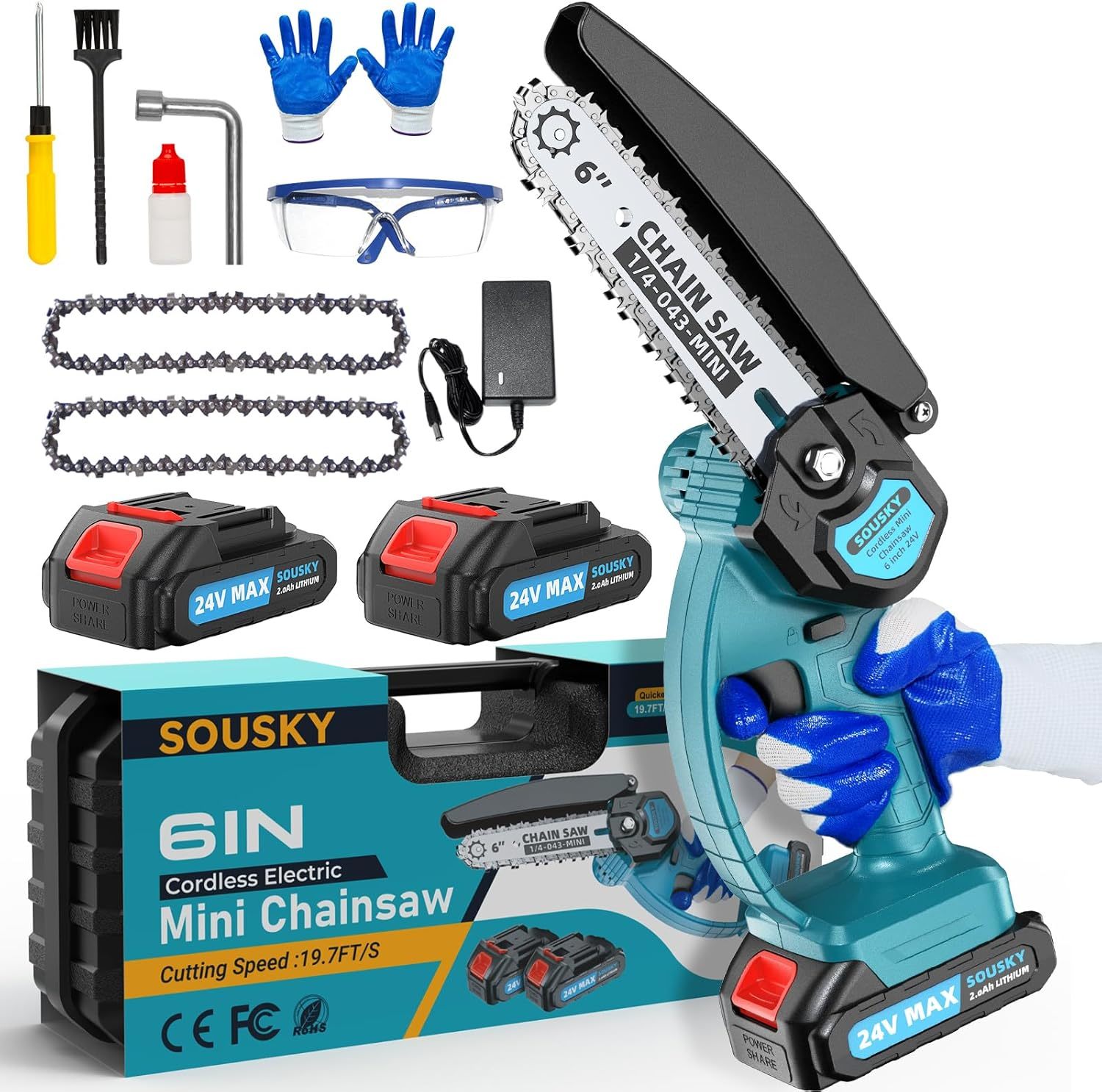 Mini Chainsaw Cordless, 6Inch Portable Small Chain Saw Battery Powered ...