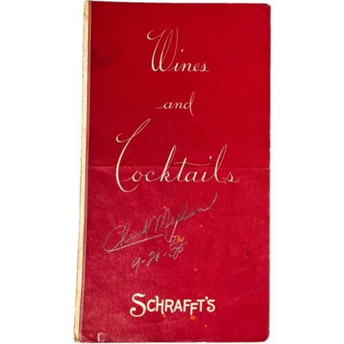 Vintage Signed Chick Meehan Schrafft's Cocktails Menu Iconic Restaurant ...