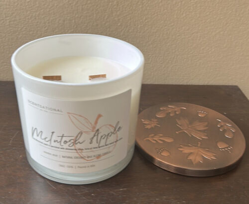 Scentsational Mcintosh Apple Candle Glass Jar 26oz Wood Wick Coconut ...
