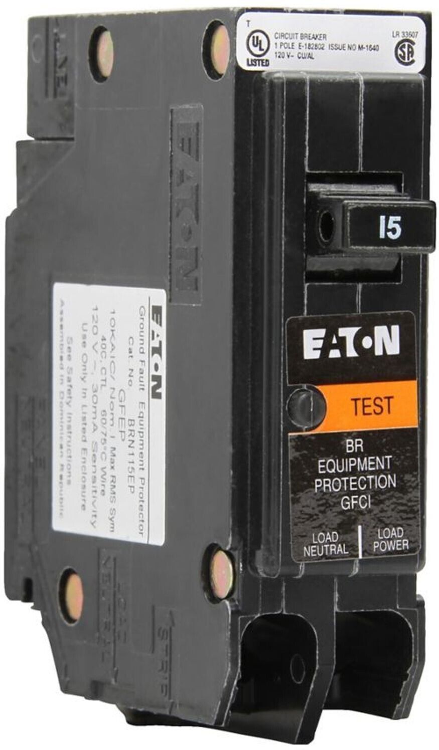 Eaton BRN115EP BR GFCI Circuit Breaker, Ground Fault Equipment Protector, 15 Amp - Circuit Breakers