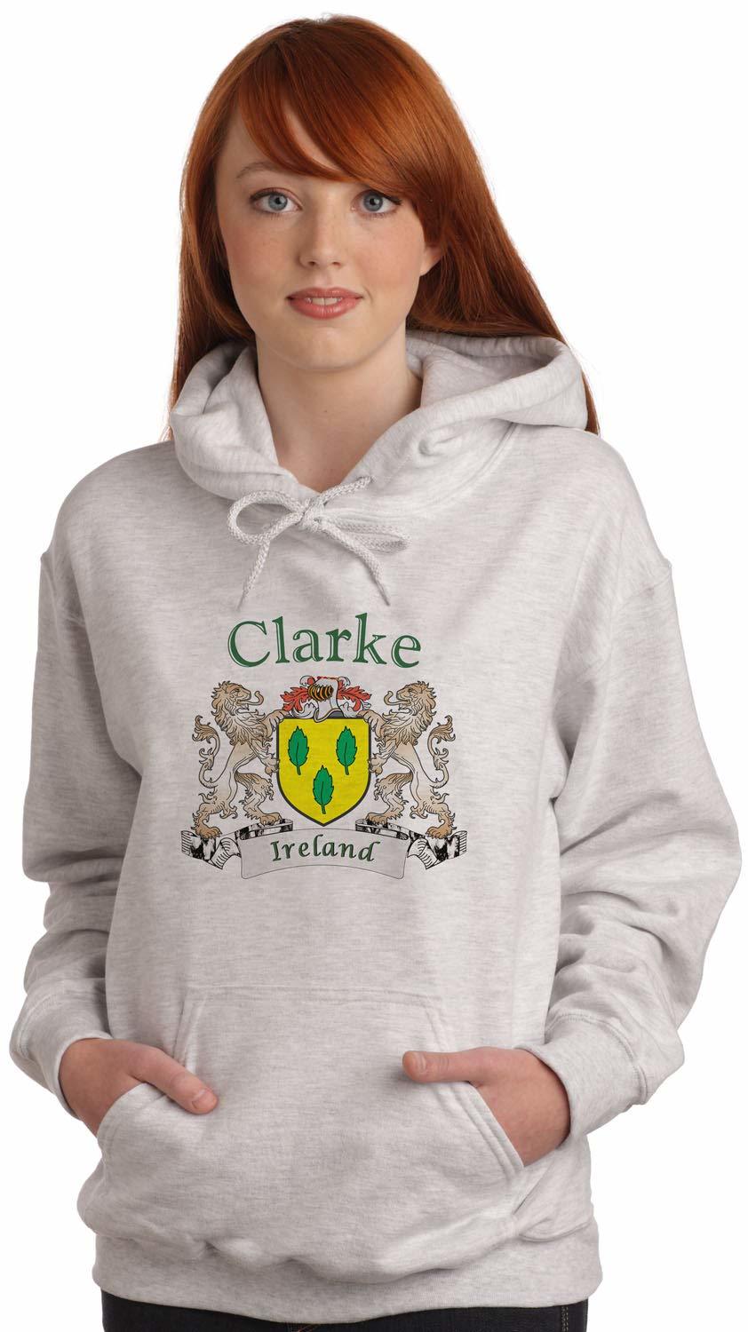 Clarke Irish Coat of Arms Ash Hooded Sweat shirt - Fashion