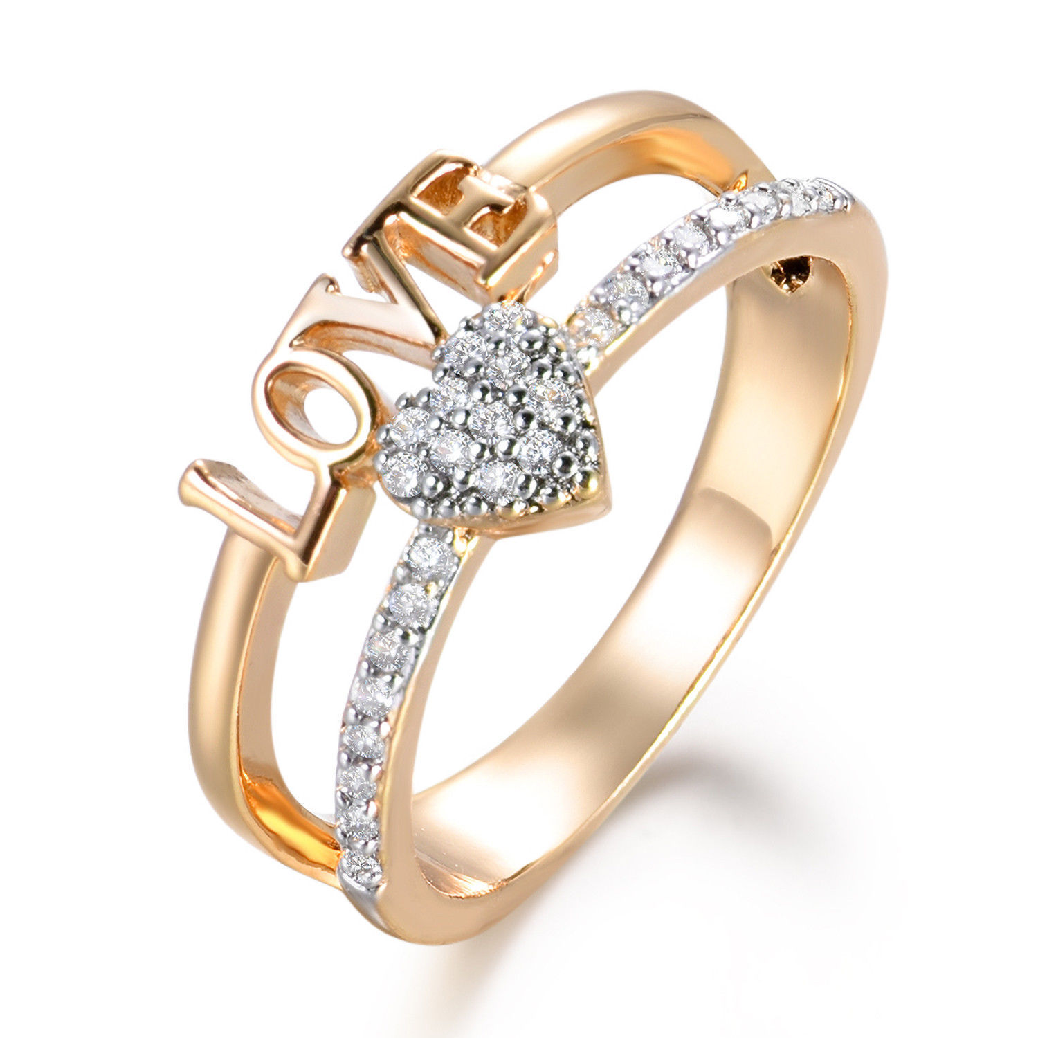 [Jewelry] Woman Love Heart Crystal Rhinestone Gold Filled Ring for ...