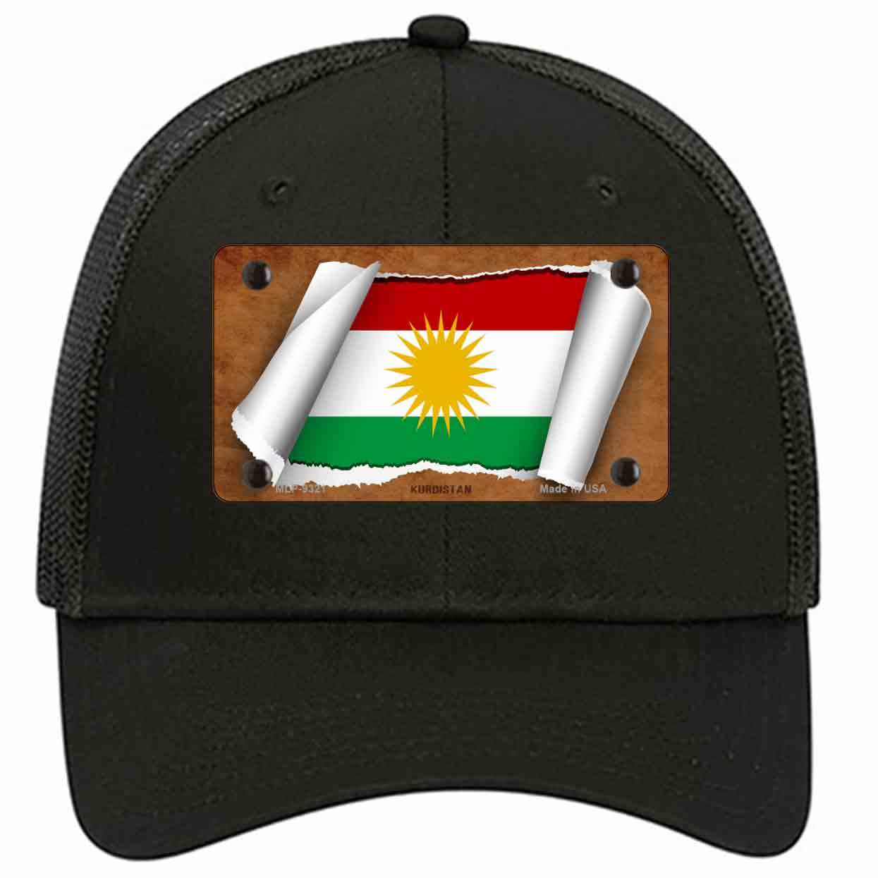 Kurdistan Flag Scroll Novelty Black Mesh License Plate Hat - Hats