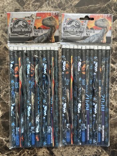 2 packs JURASSIC WORLD No 2 PENCILS Real Wood School Party T-REX 24 ...
