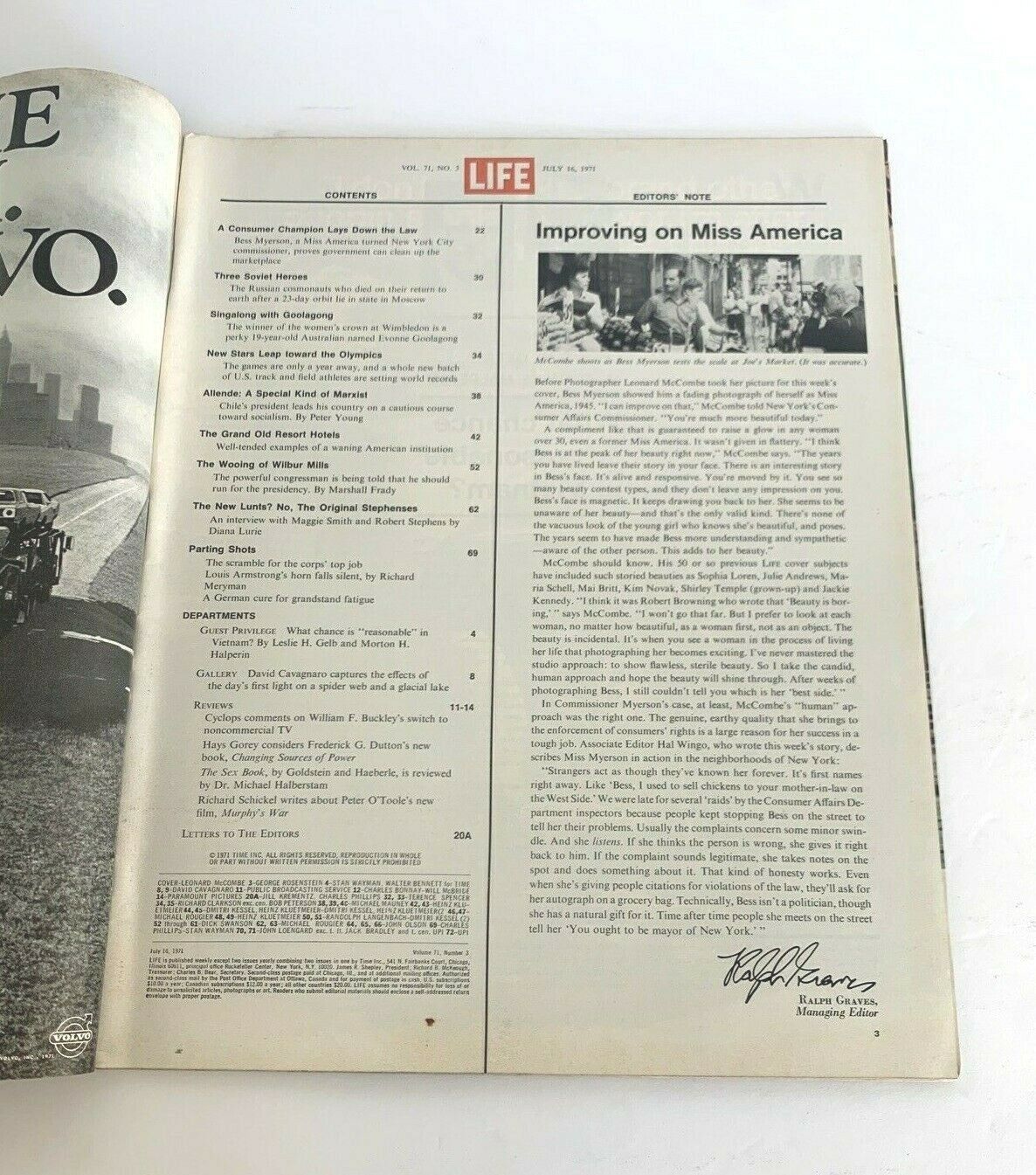 Life Magazine Jul 16th 1971 Evonne Goolagong Wilbur Mills Bess Myerson ...
