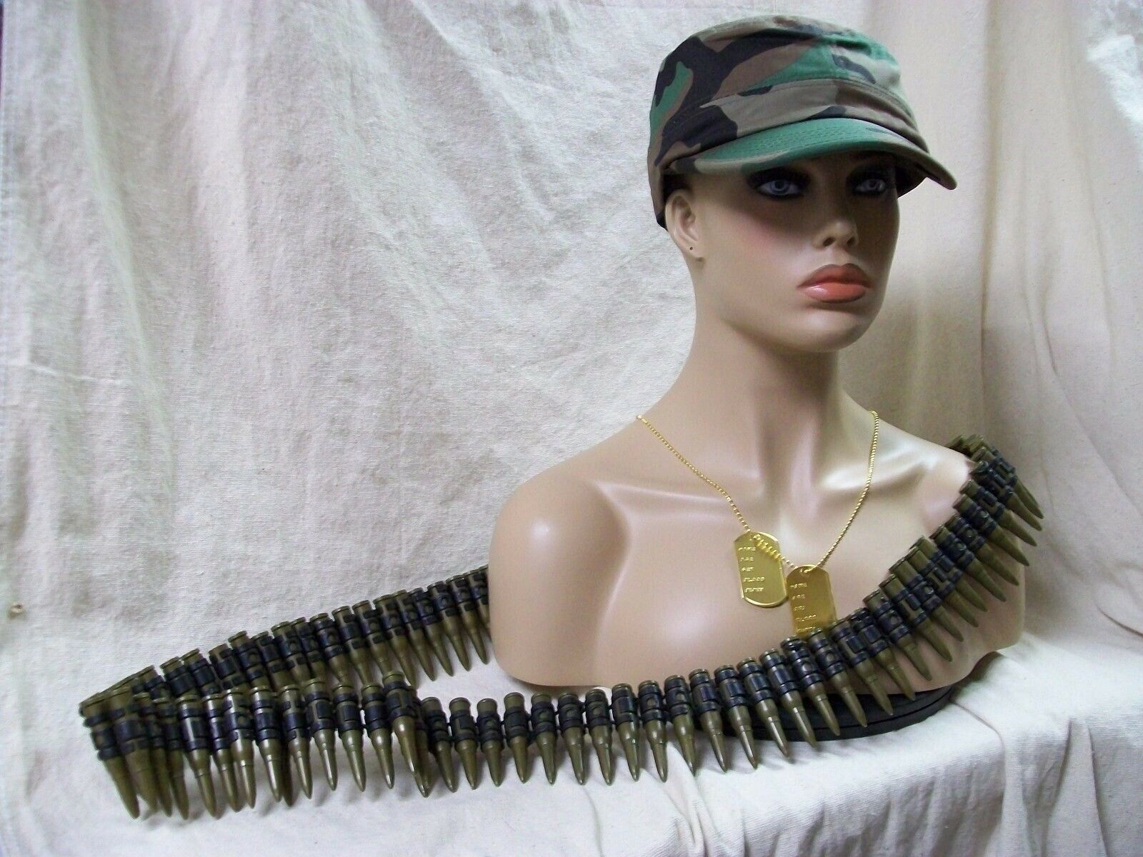 Camo Costume Kit Military Hat Bullet Belt Tags Army Soldier Rambo Gamer ...