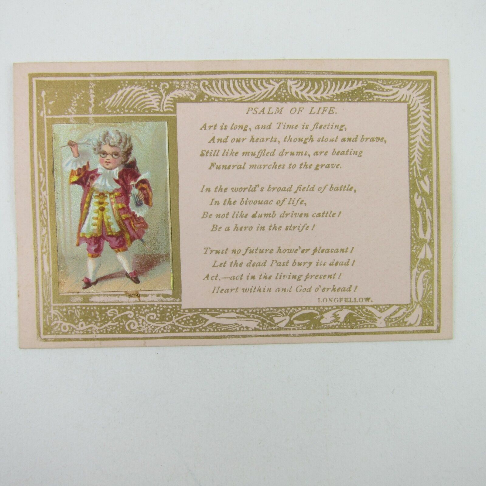 Victorian Card Boy in Powder Wig Quill Pen Psalm of Life Longfellow ...