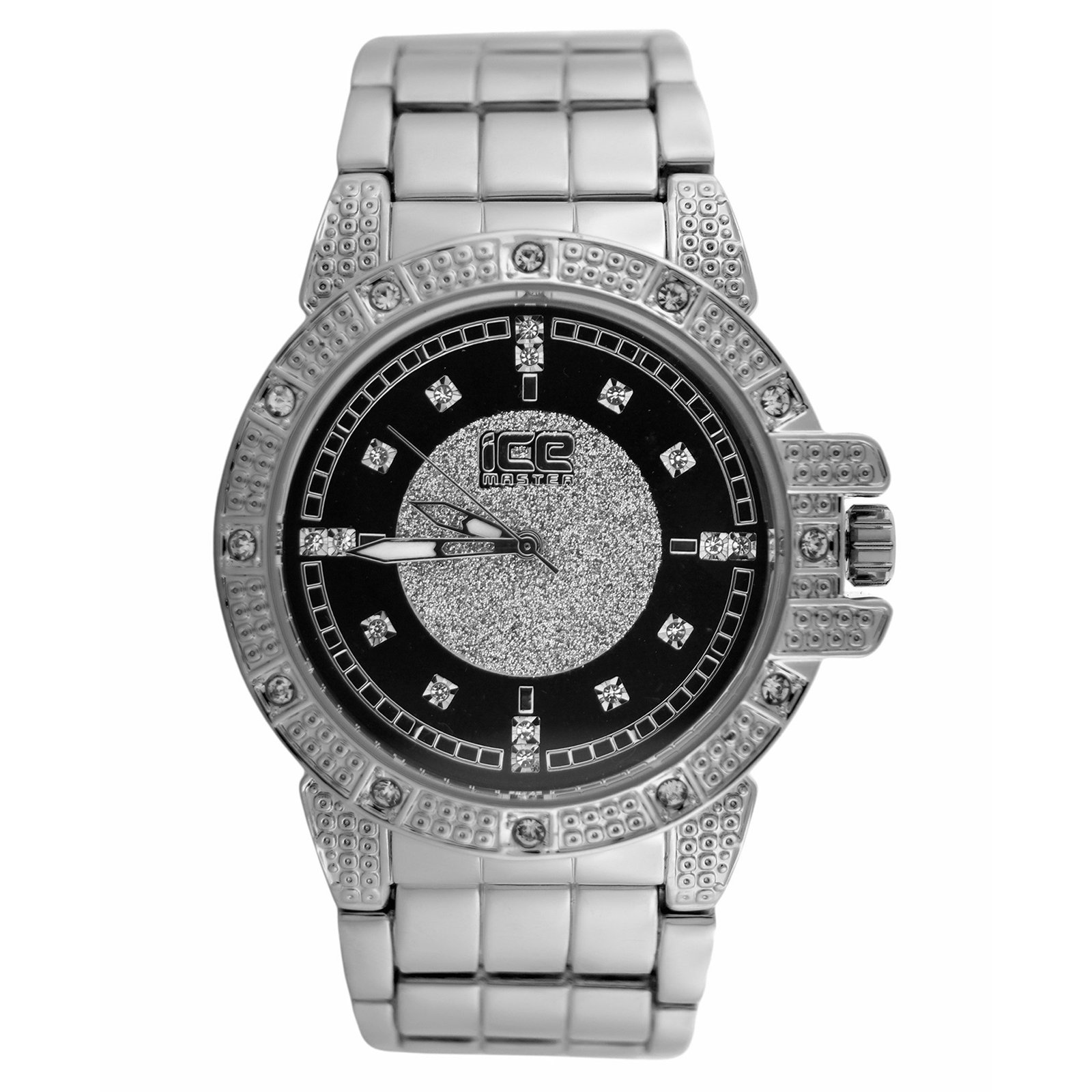 Black Pave Dial Side Bar Classic Bling Metal Watch - Watches