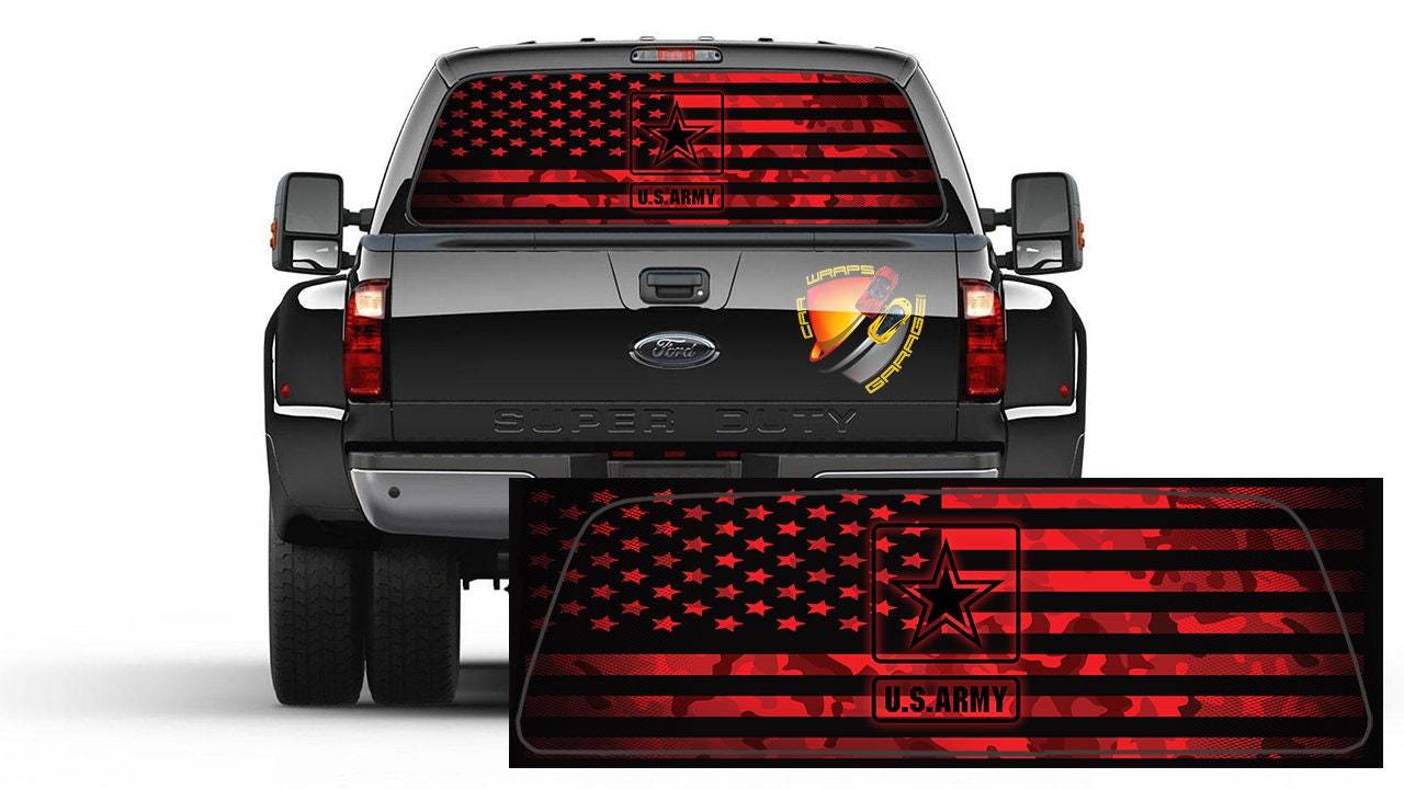 American Flag Red Camo Army Rear Window Perforated Graphic Decal Trucks ...