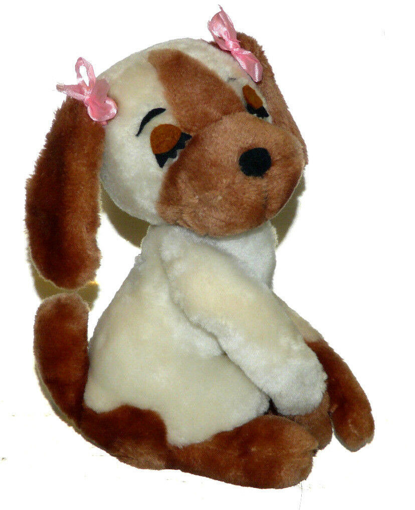 Vintage 1976 R. Dakin Puppy Love Hugging Girl Dog Tan White Plush - Dakin