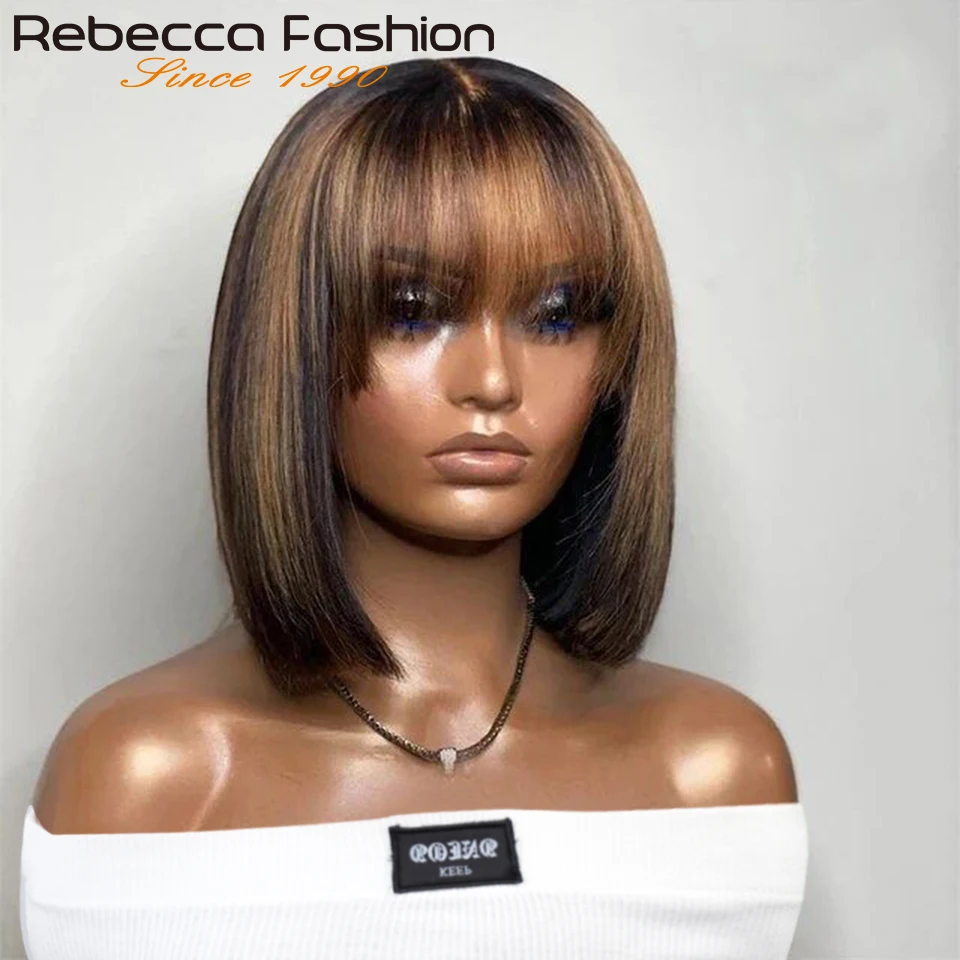 Rebecca Short Cut 180D Highlight Bob Wigs P4/30 Straight Human Hair Wig ...
