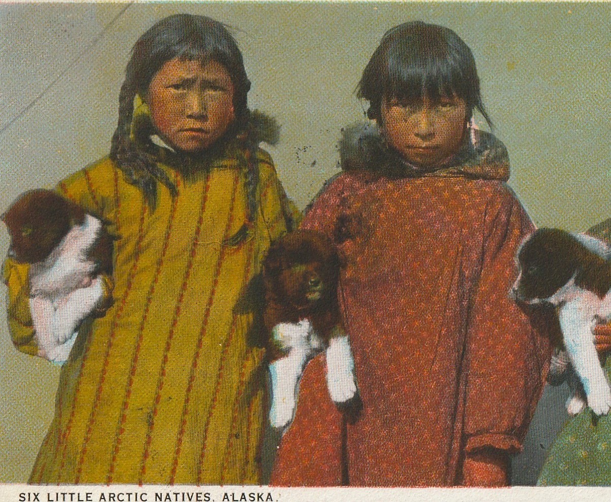 Three Alaskan Native Girls With Puppies Vintage Postcard - Cultures ...