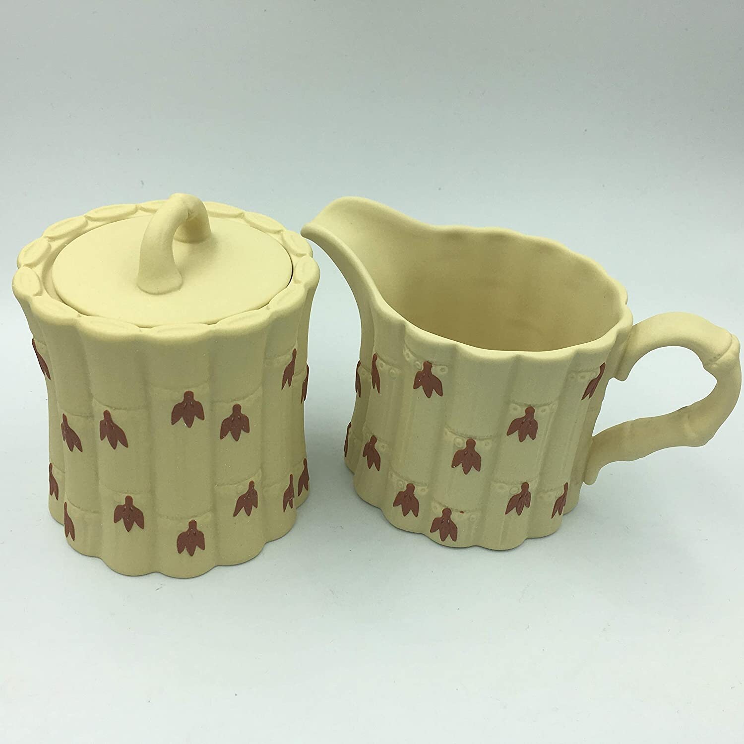 Wedgwood Primrose Terracotta Jasper Bamboo Sugar Bowl Lid & Ceamer Set ...
