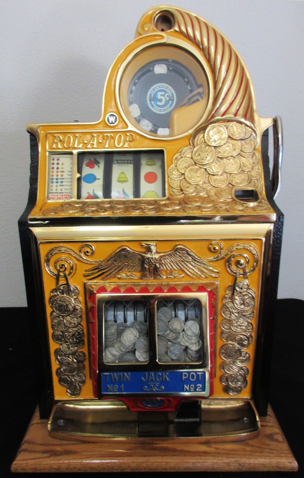 Watling 5c Coin Front Twin Jackpot Rol-A-Top Slot Machine Restored - Casino