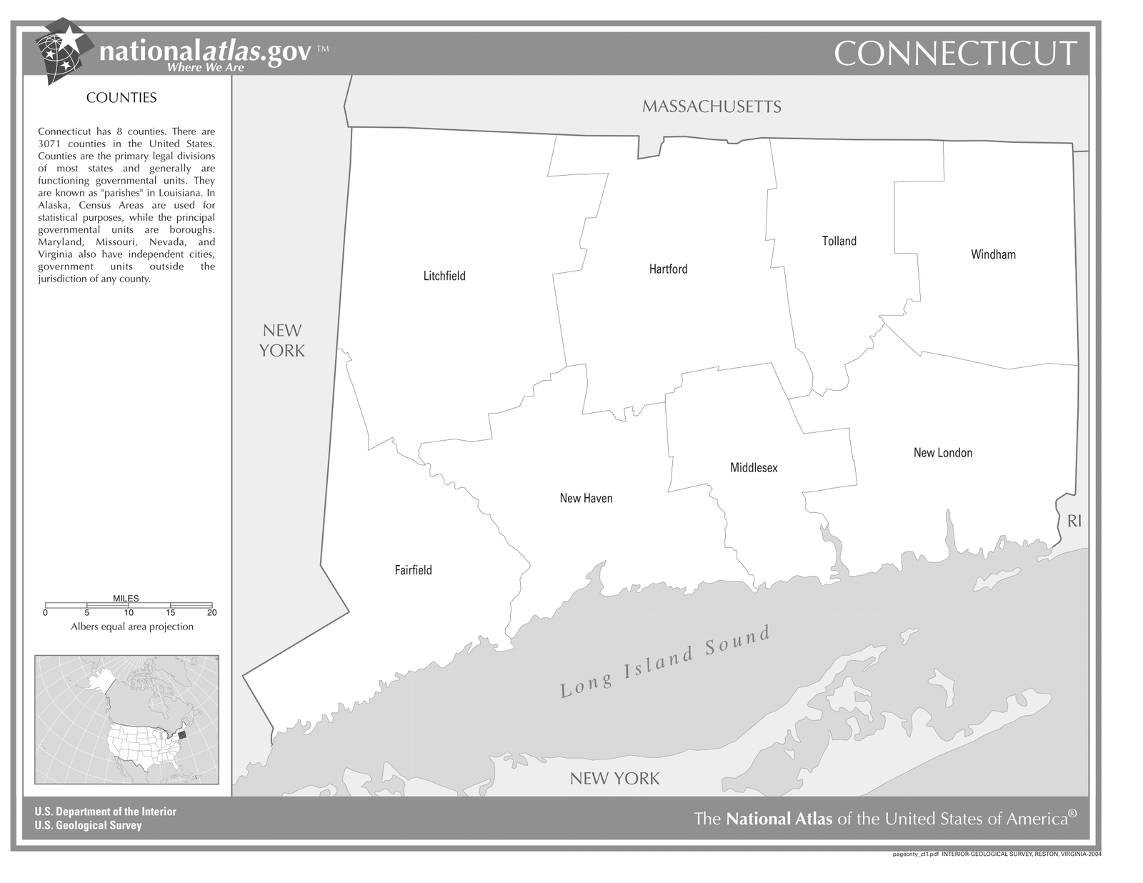 Connecticut State Counties (Black&White) Laminated Wall Map - Maps ...
