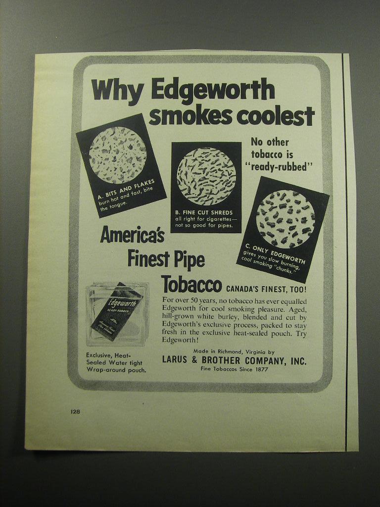 1957 Edgeworth Pipe Tobacco Ad - Why Edgeworth smokes coolest - 1980-89