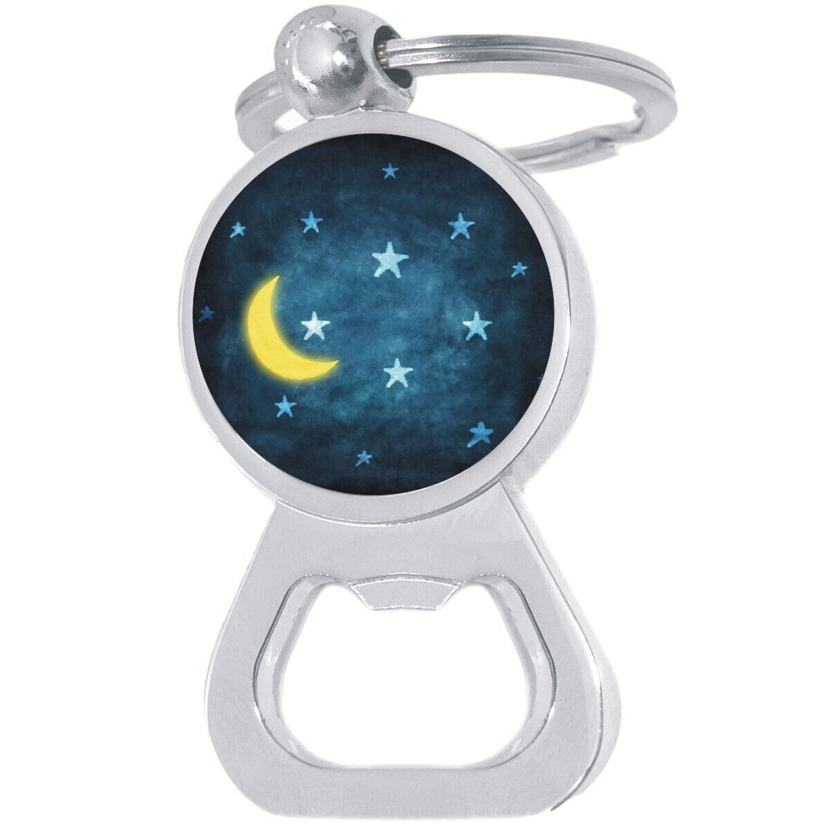 Moon and Stars Bottle Opener Keychain - Metal Beer Bar Tool Key Ring ...