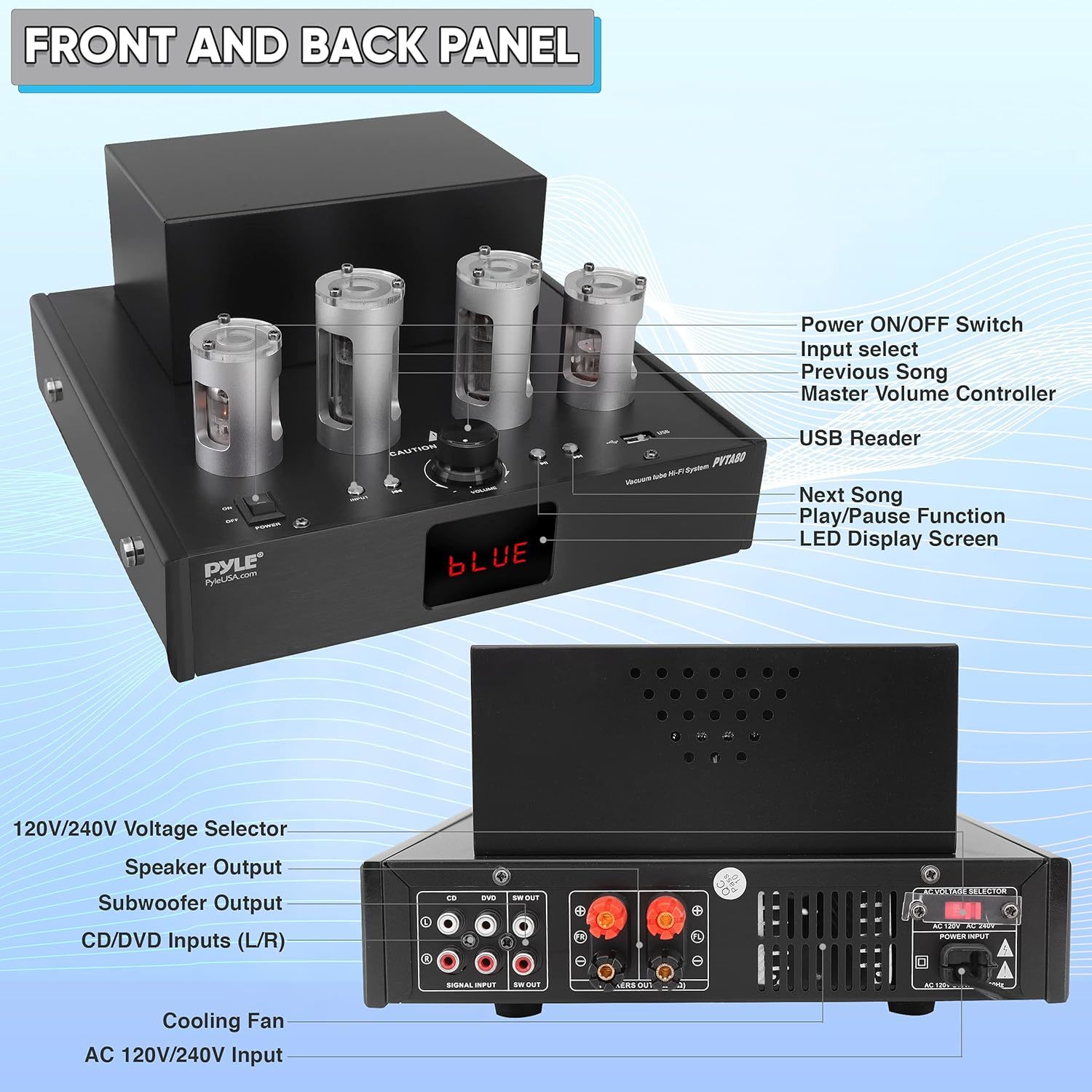Pyle Bluetooth Tube Amplifier Receiver - 500W Home Theater, Subwoofer ...
