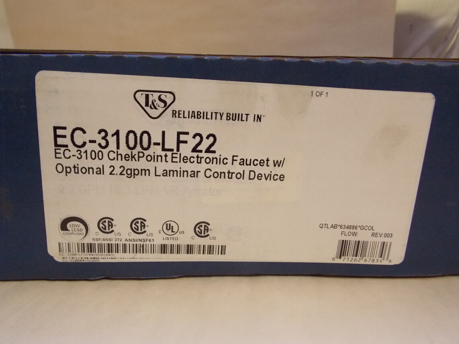 T&S Brass EC-3100-LF22 Chekpoint Electronic Faucet With Laminar ...