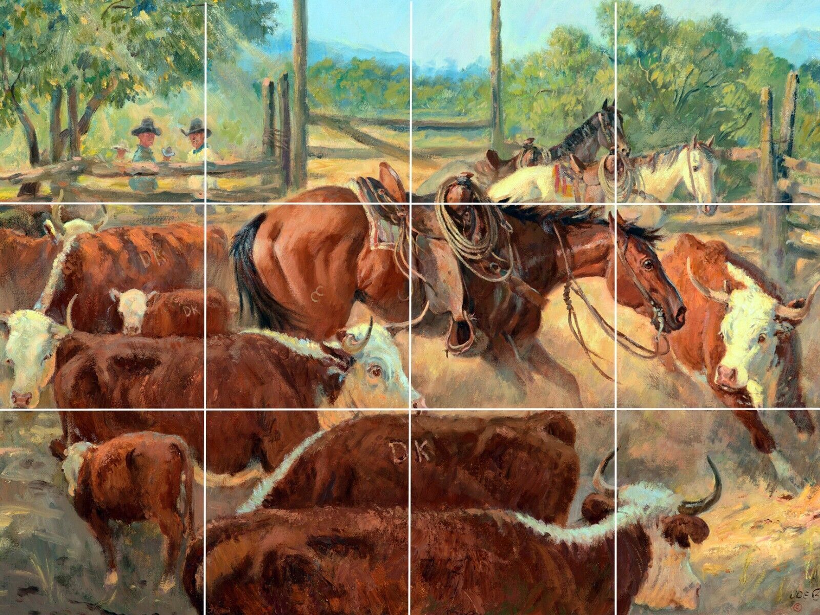 Country Western Ranch Horse Cows Cowboys farm ceramic tile mural ...