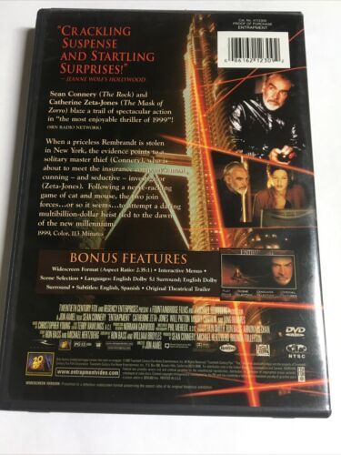 Entrapment (DVD, 1999) Sean Connery Catherine Zeta Jones Rated Pg-13 ...