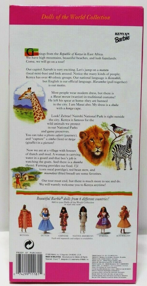 Kenyan Barbie Doll 1993 Dolls of the World Collection Mattel - Clothing ...
