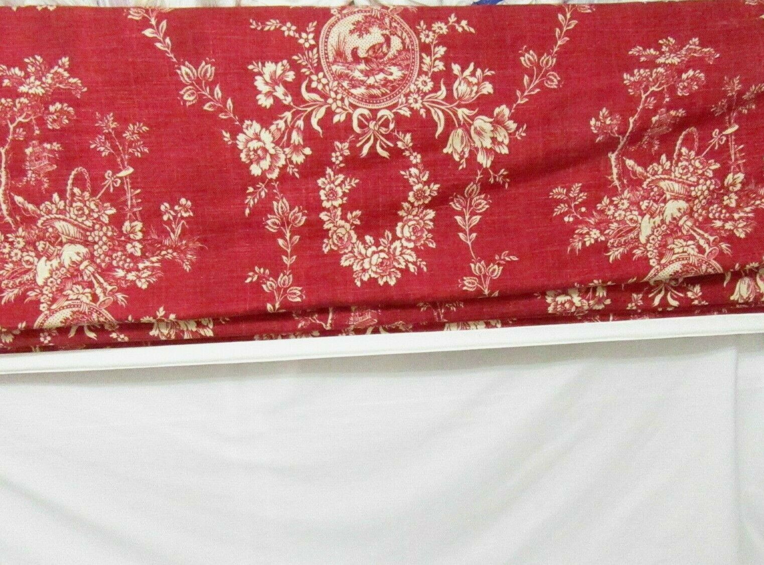 French Country House Toile Red Cream Custom 97.5 x 16 Pleat Shade ...