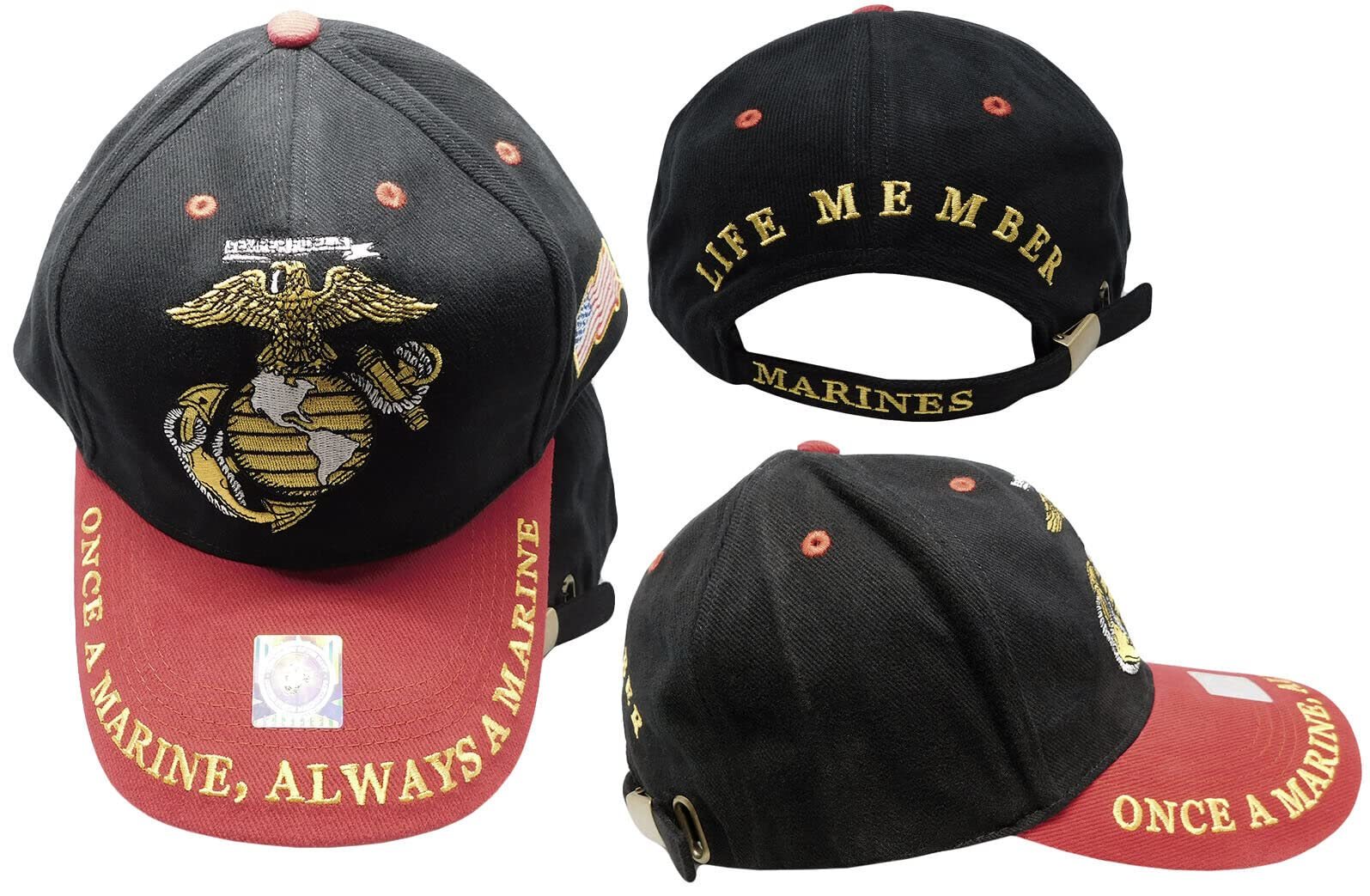 USMC US Marines Corps EGA Once A Marine, Always A Marine Life Memer Black with R - Fashion