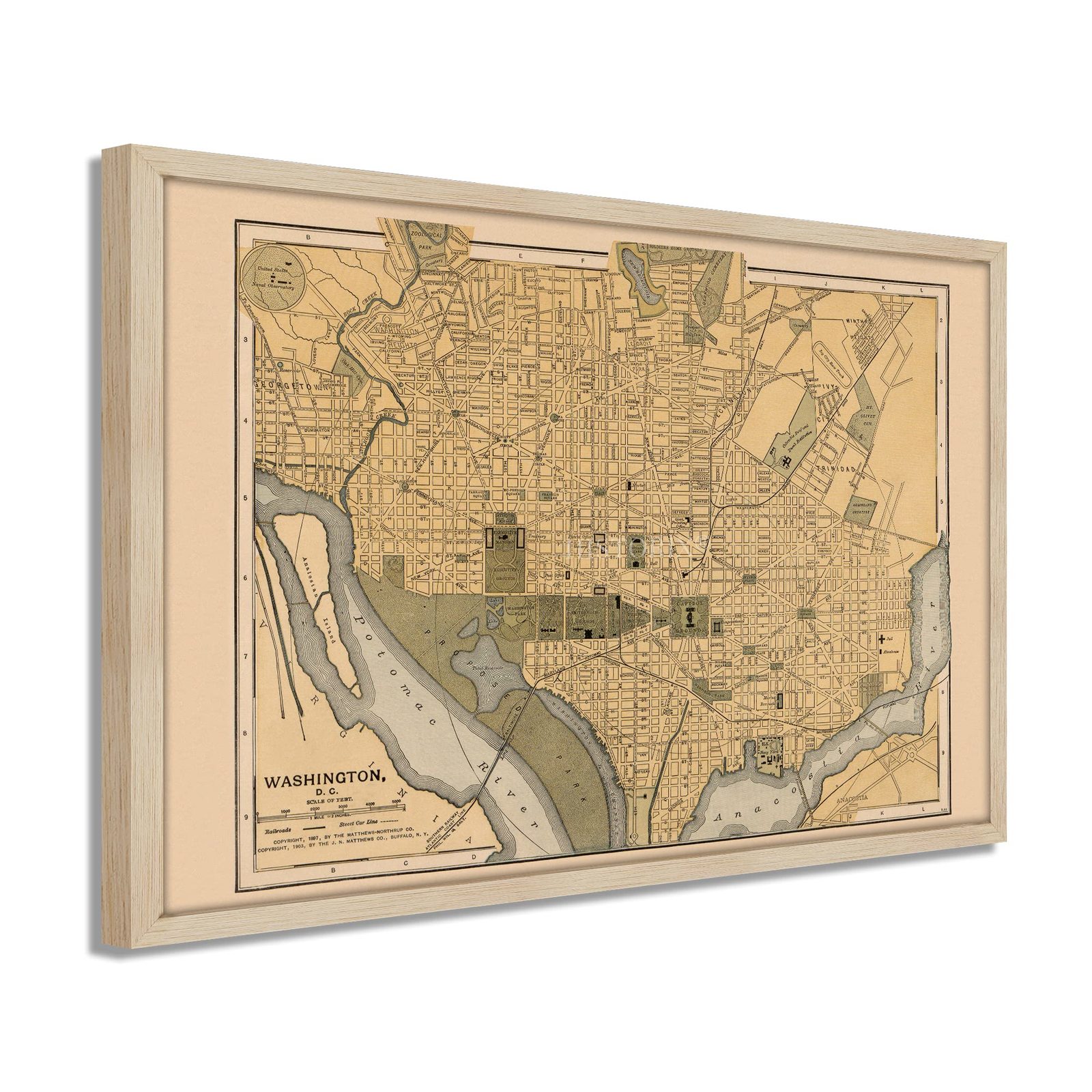 HISTORIX Vintage 1897 Map of Washington DC - 26x38 Inch Nordic Oak ...