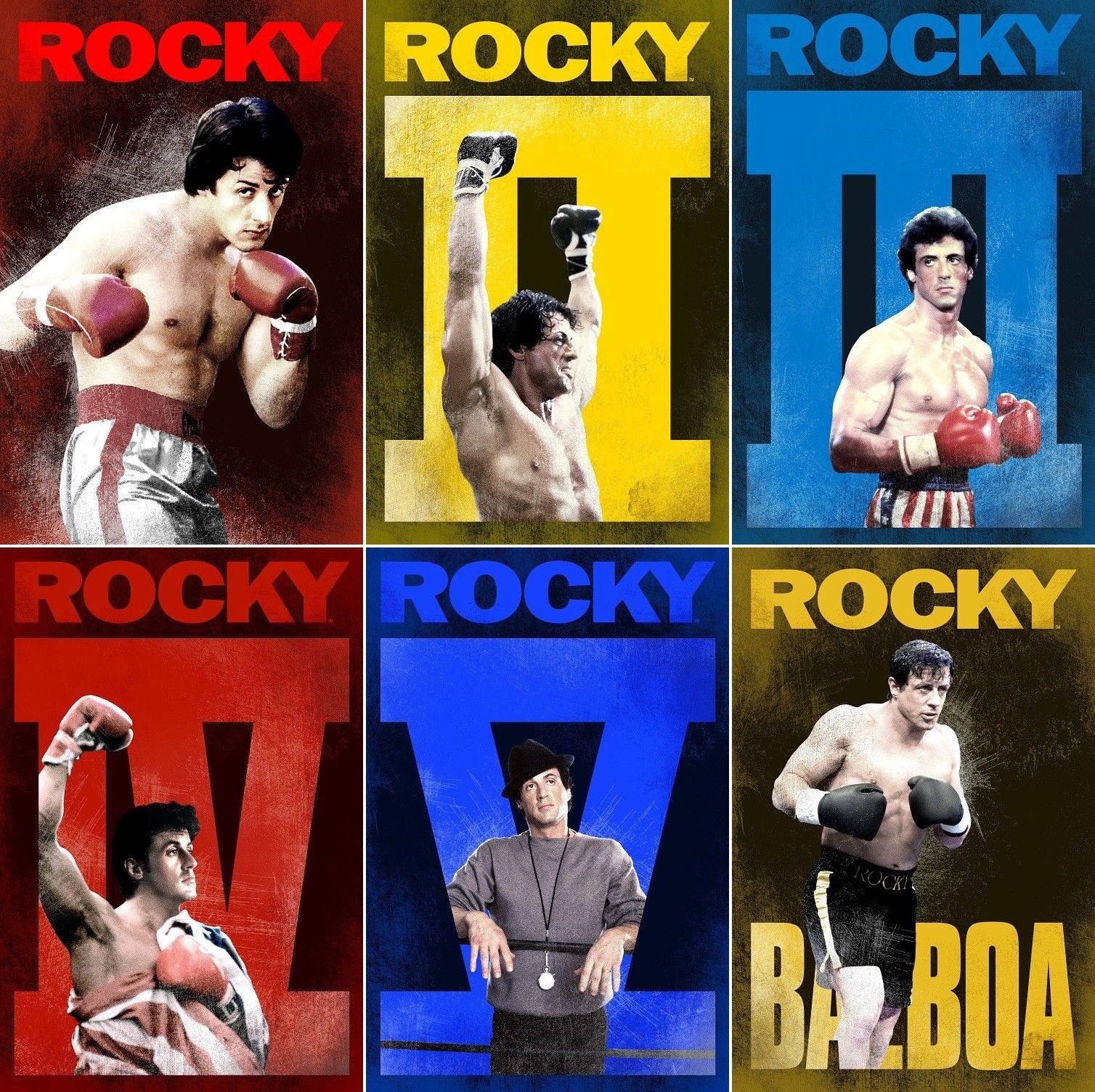 Rocky 1 2 3 4 5 6 Poster Sylvester Stallone Movie Art Print Size 24x36 ...