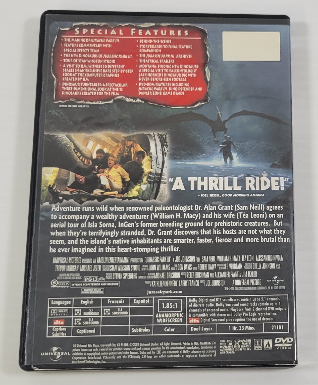 CB1) Jurassic Park III (DVD, 2001, Widescreen Collector's Edition ...