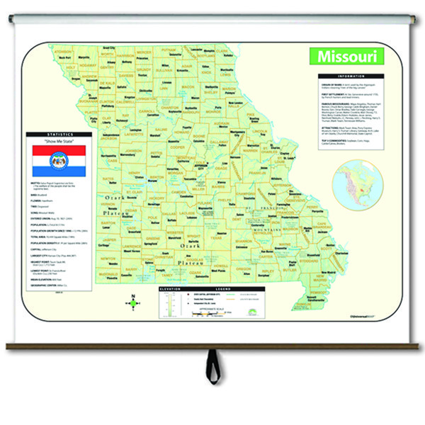 Missouri Large Scale Shaded Relief Wall Map on Roller - Maps & Atlases