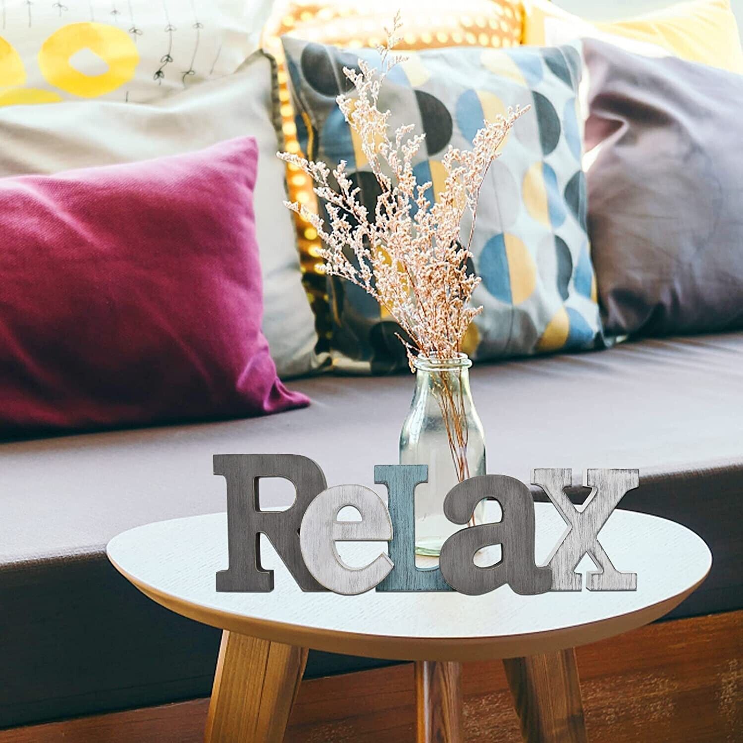 Wooden Relax Sign Aqua Hanging Block Letters Sign Rustic Freestanding ...
