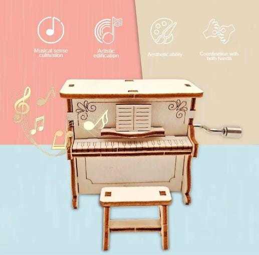 DIY 3D Wooden Puzzle Piano Music Box, DIY Musical Model Kit, Wooden ...