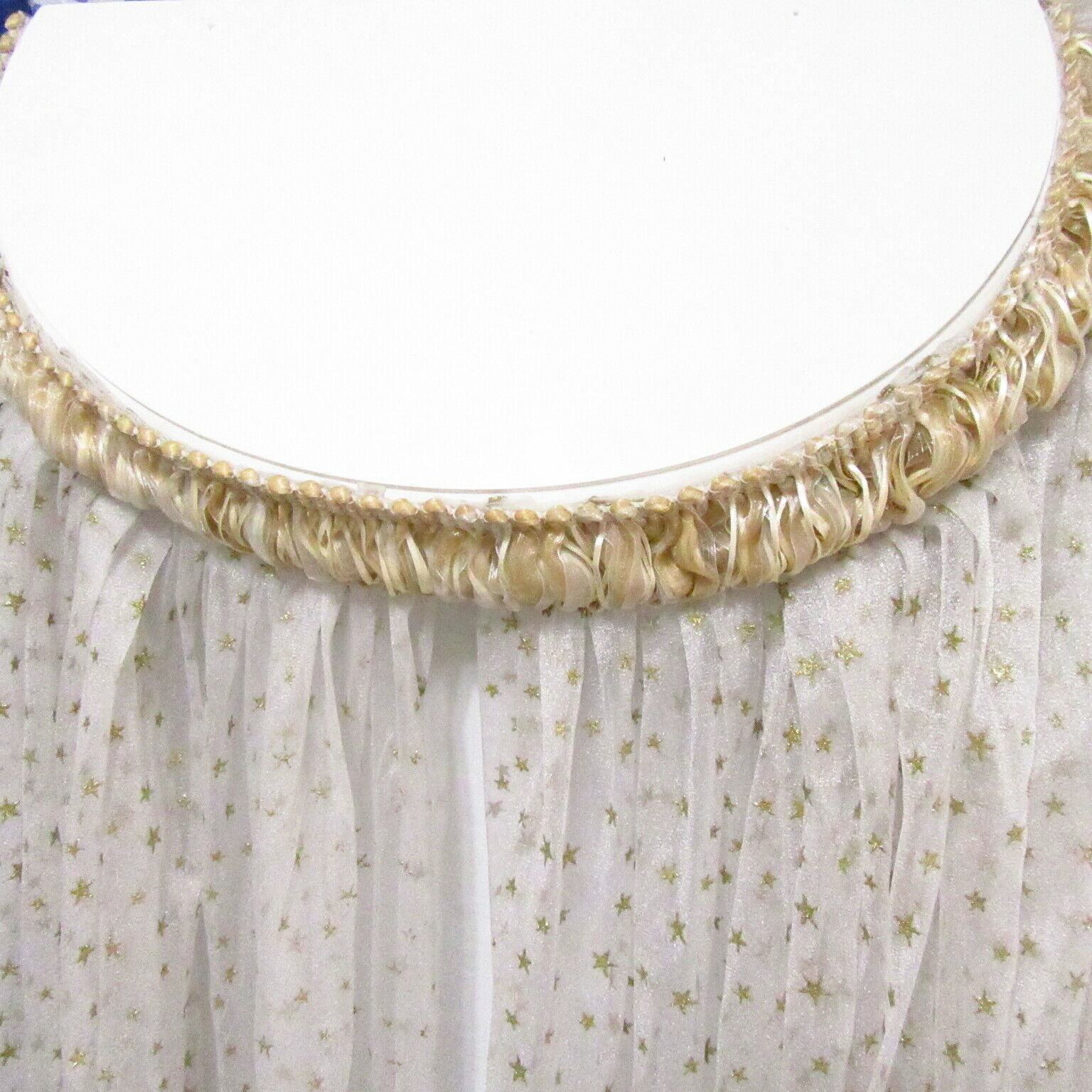 Wall Mount Half-Round Wood Bed Canopy with Gold Stars Semi-Sheer Panel ...