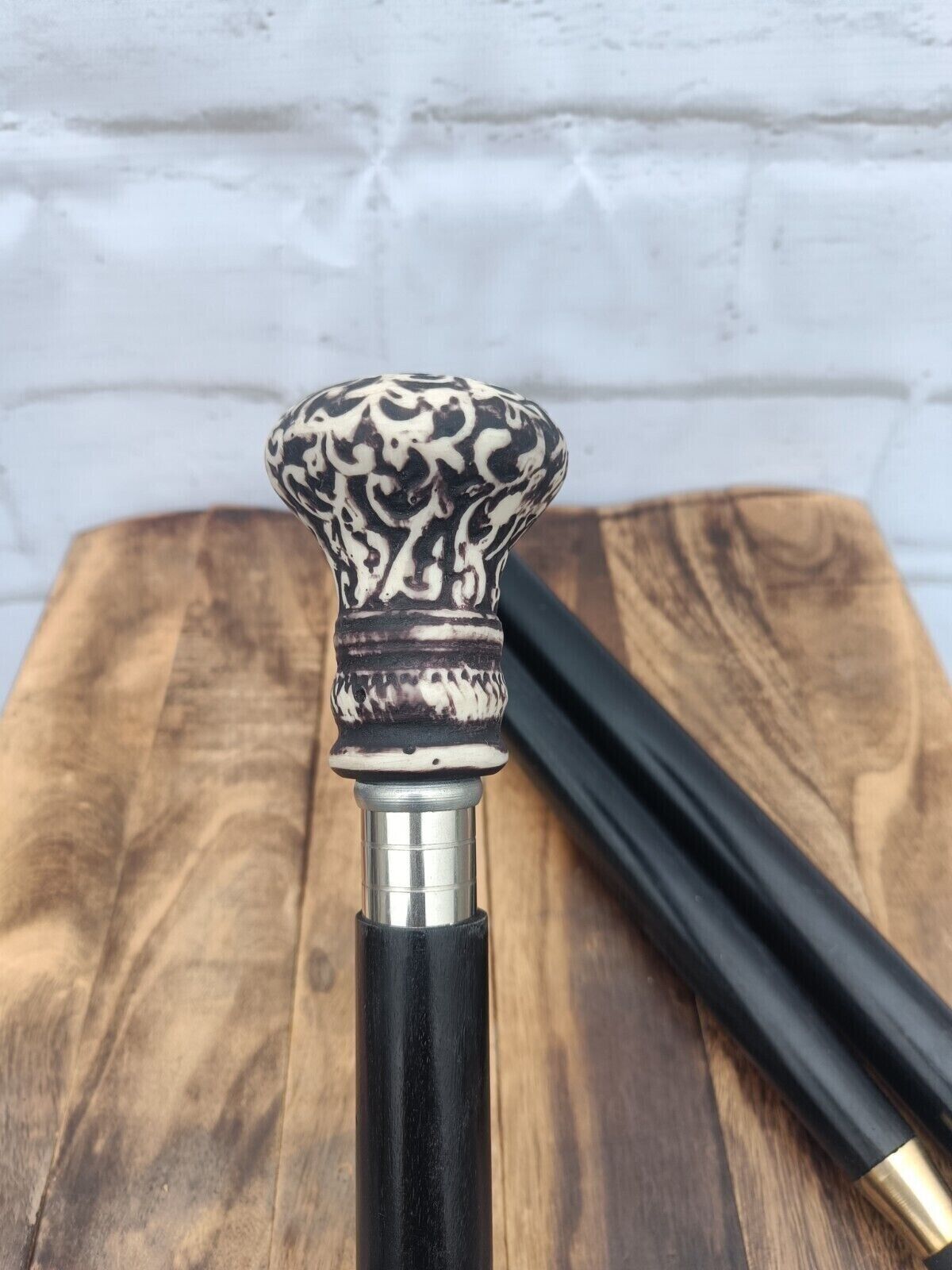 New Wooden Black Plain Walking Stick with New Solid Rock Head Handle ...