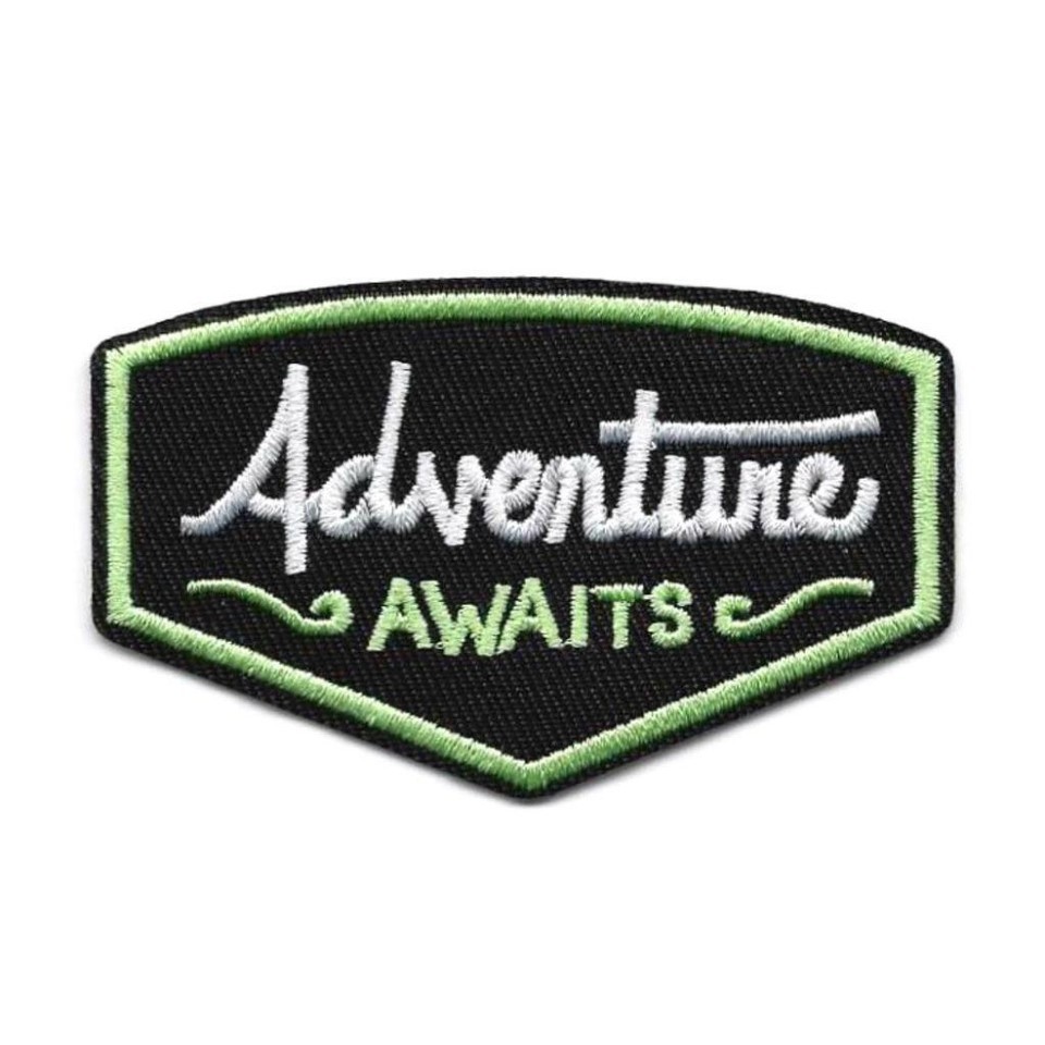 ADVENTURE AWAITS IRON ON PATCH 3.5" Outdoor Nature Camping Embroidered ...