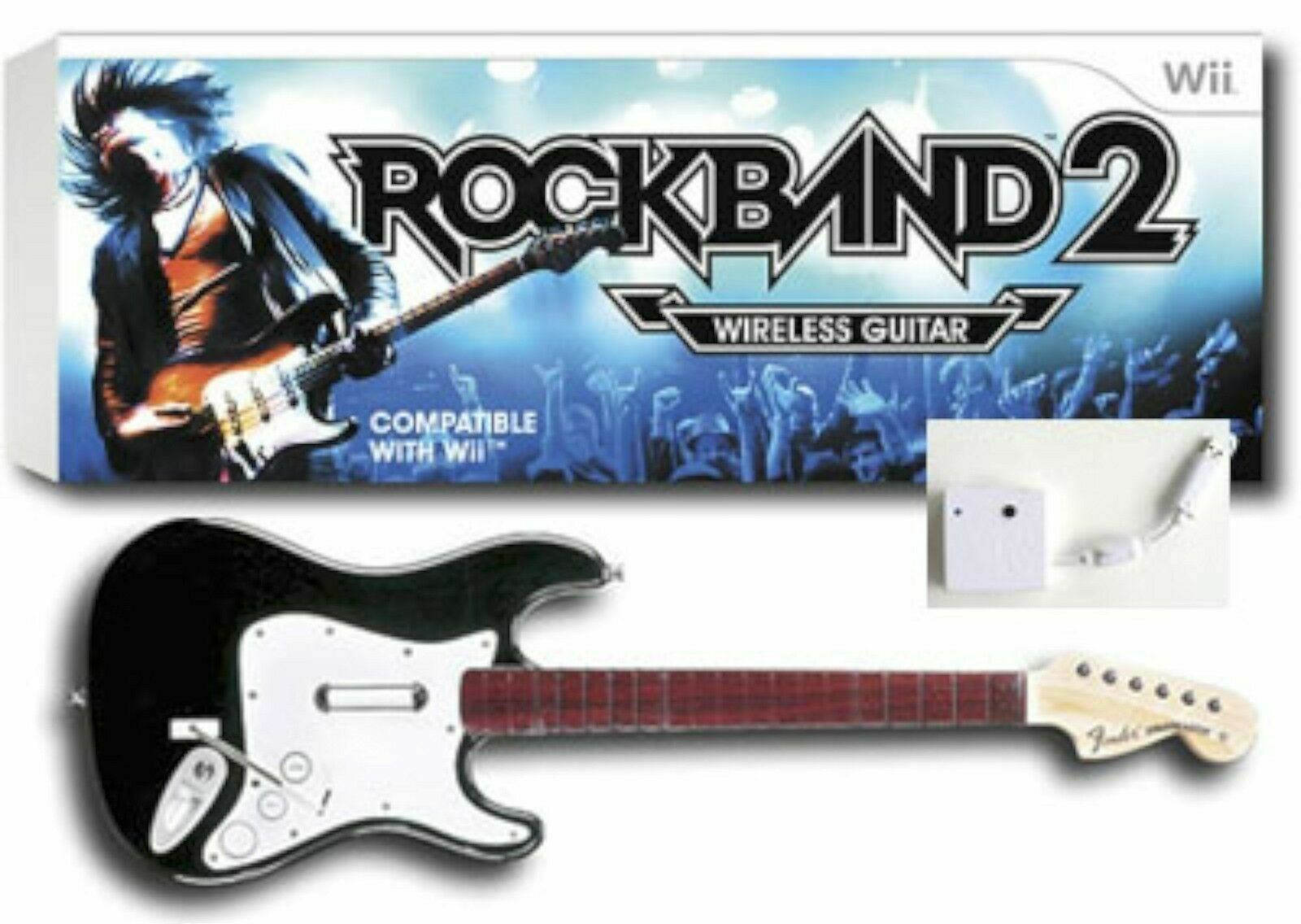 GENUINE Nintendo Wii-U/Wii ROCK BAND 2 Fender Wireless GUITAR WITH DONGLE Black - Controllers ...