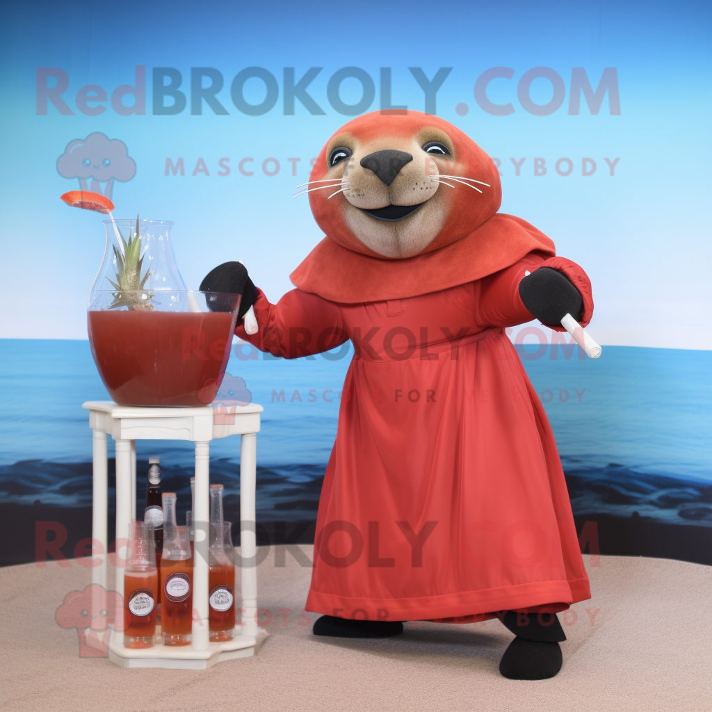 Red Sea Lion mascot costume character dressed with a Cocktail Dress and ...