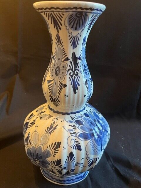 Antique handpainted lobed belly vase DELFT BLUE, marked bottom - Vases