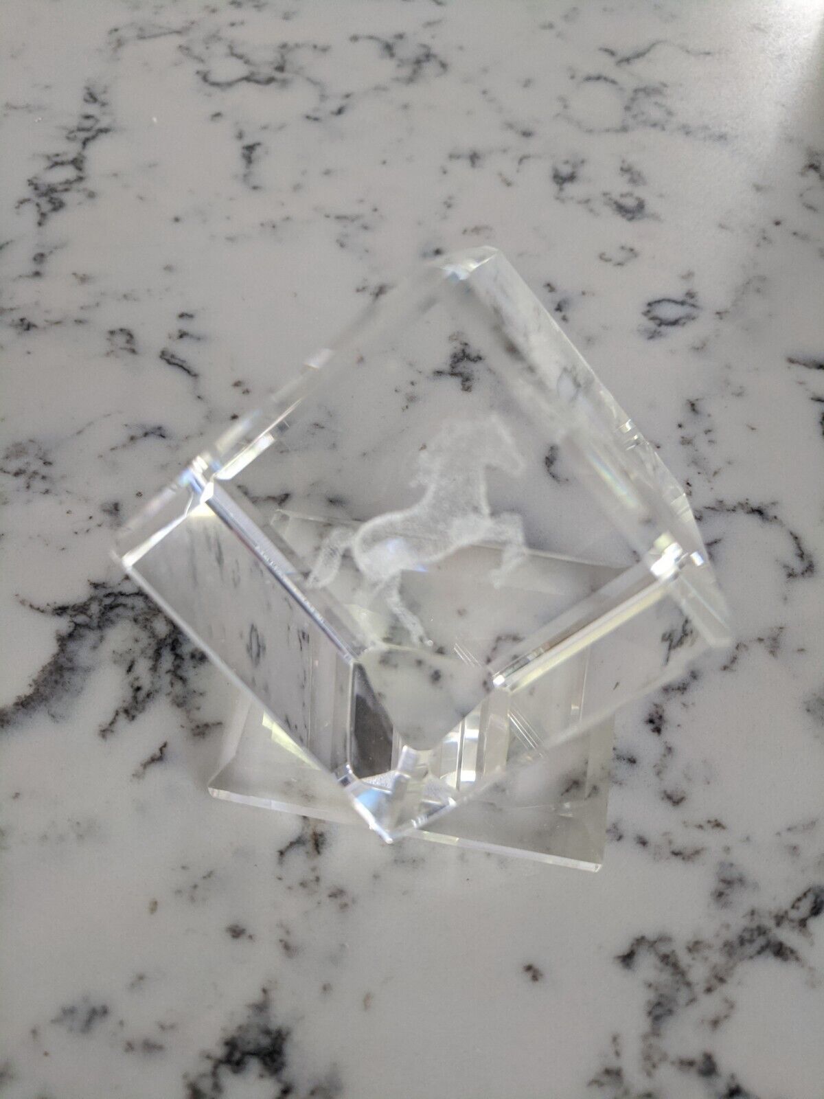 3D Engraved Crystal Cube Clear Figurine (horse) 2" cubex3.5"h with Base ...