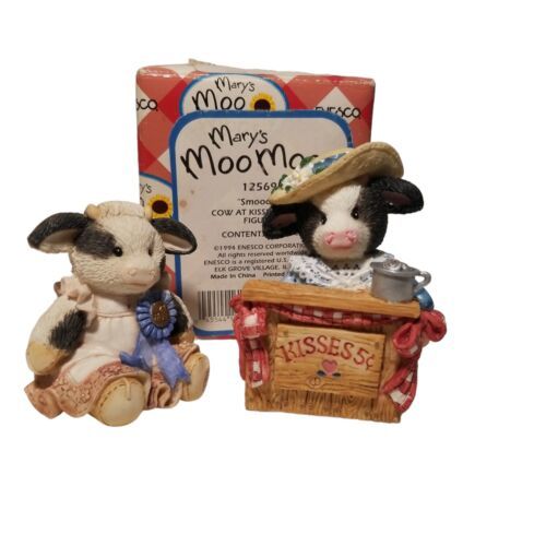 Mary’s Moo Moos Figurine Lot Cows Kissing Booth Blue Ribbon 1994 Enesco ...