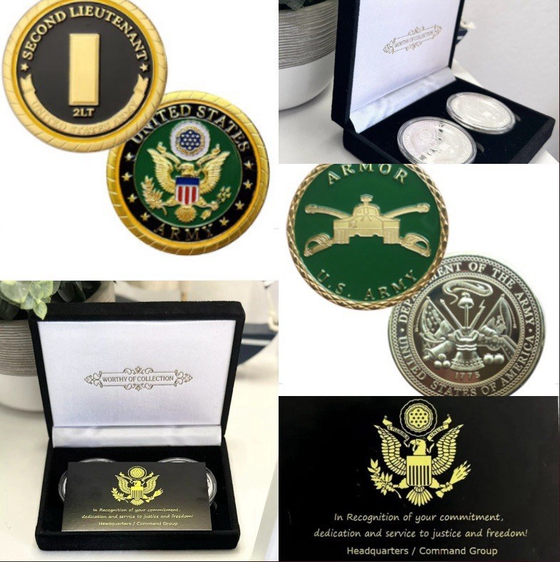 2pcs Army Rank 2LT 2nd O-2 And Armor Coin - Challenge Coins