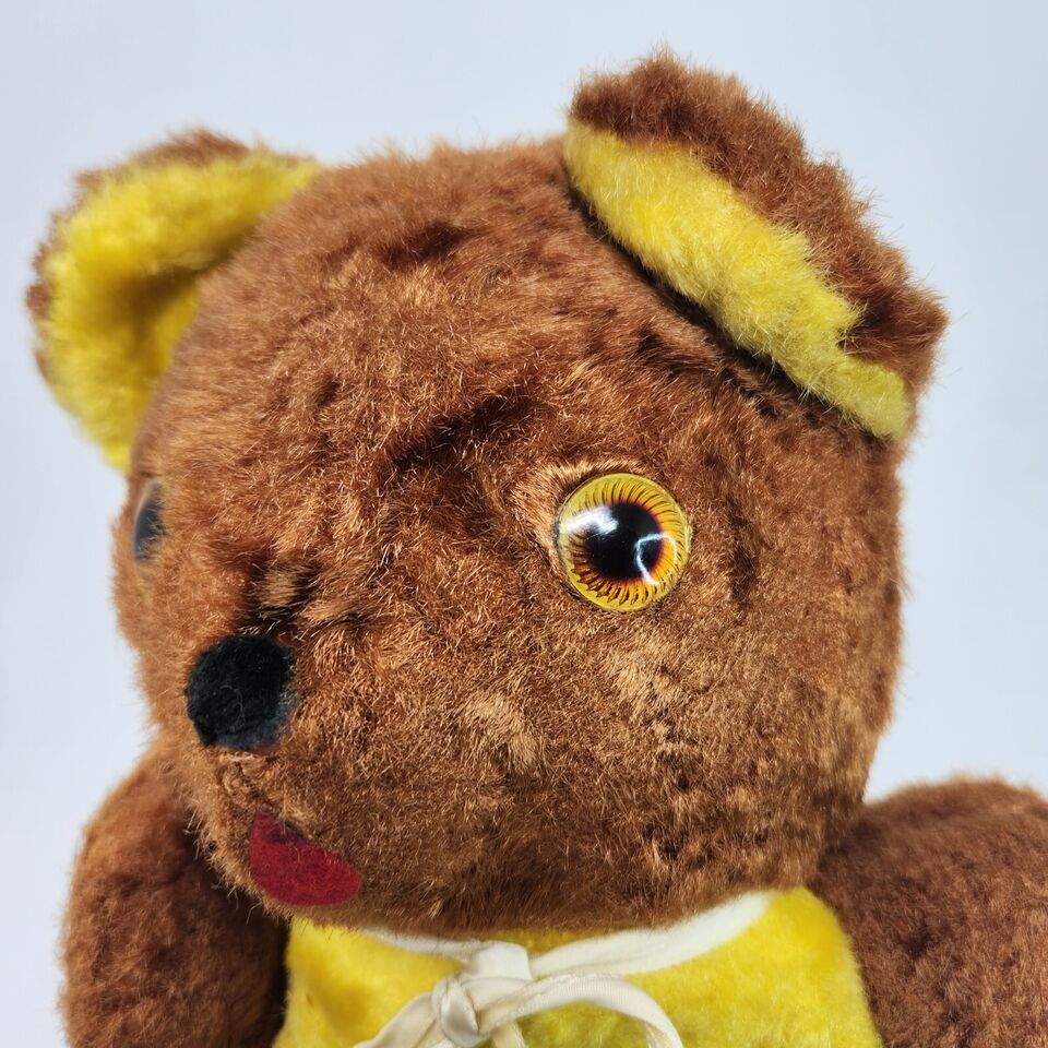 14" VINTAGE GAY STUFFED TOY BROWN + YELLOW TEDDY BEAR STUFFED ANIMAL ...