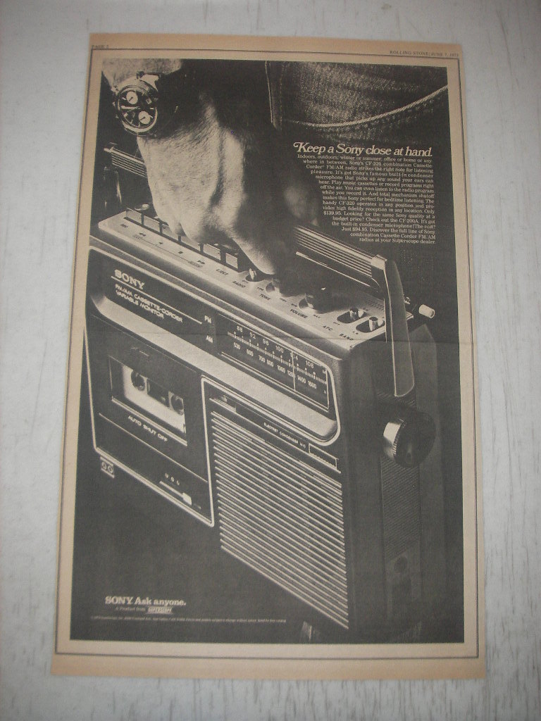 1973 Sony CF-320 Cassette-Corder Ad - Keep a Sony Close at hand - 1980-89