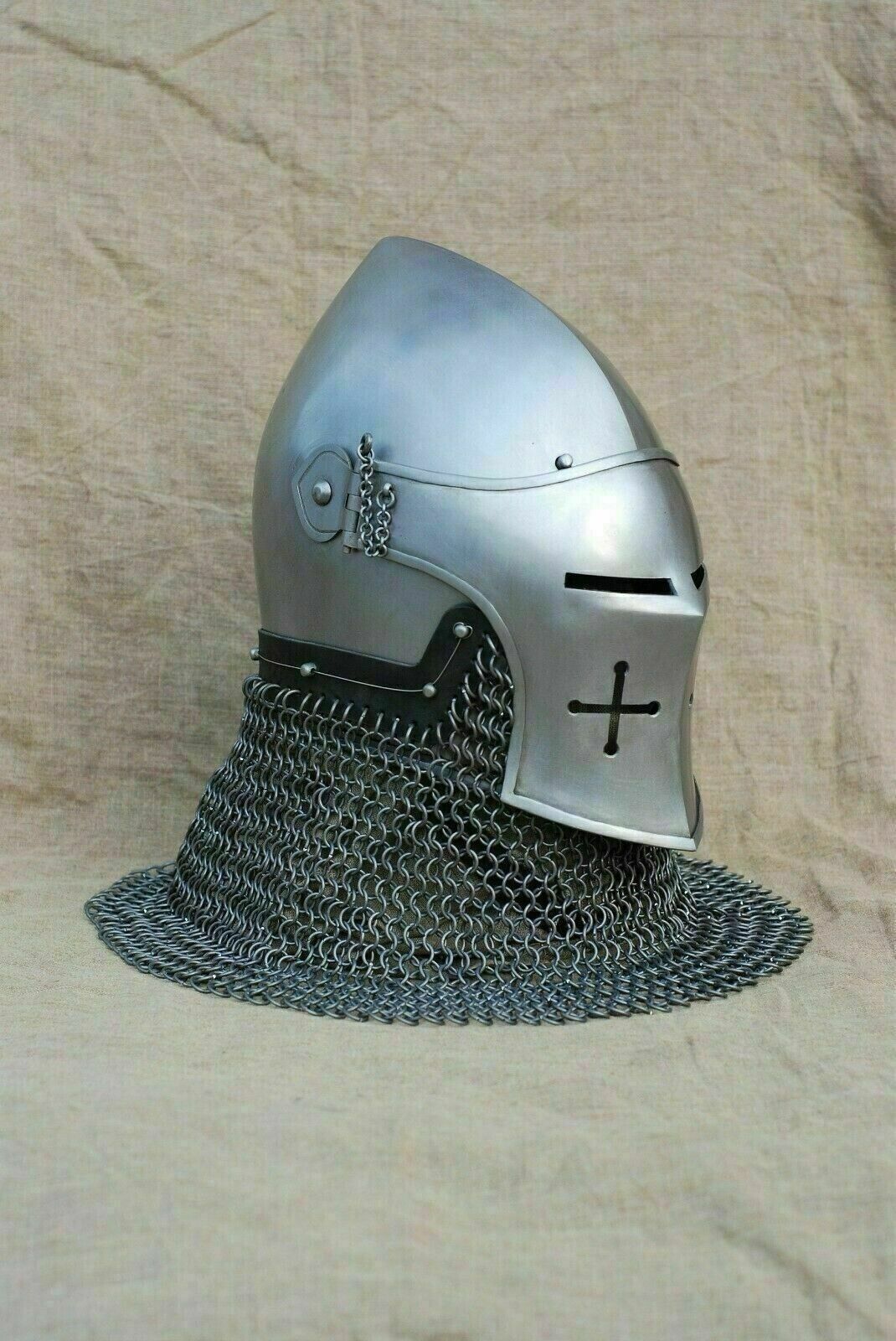 Medieval Replica Combat Chainmail Armor Helmet Barbute Steel Armor ...