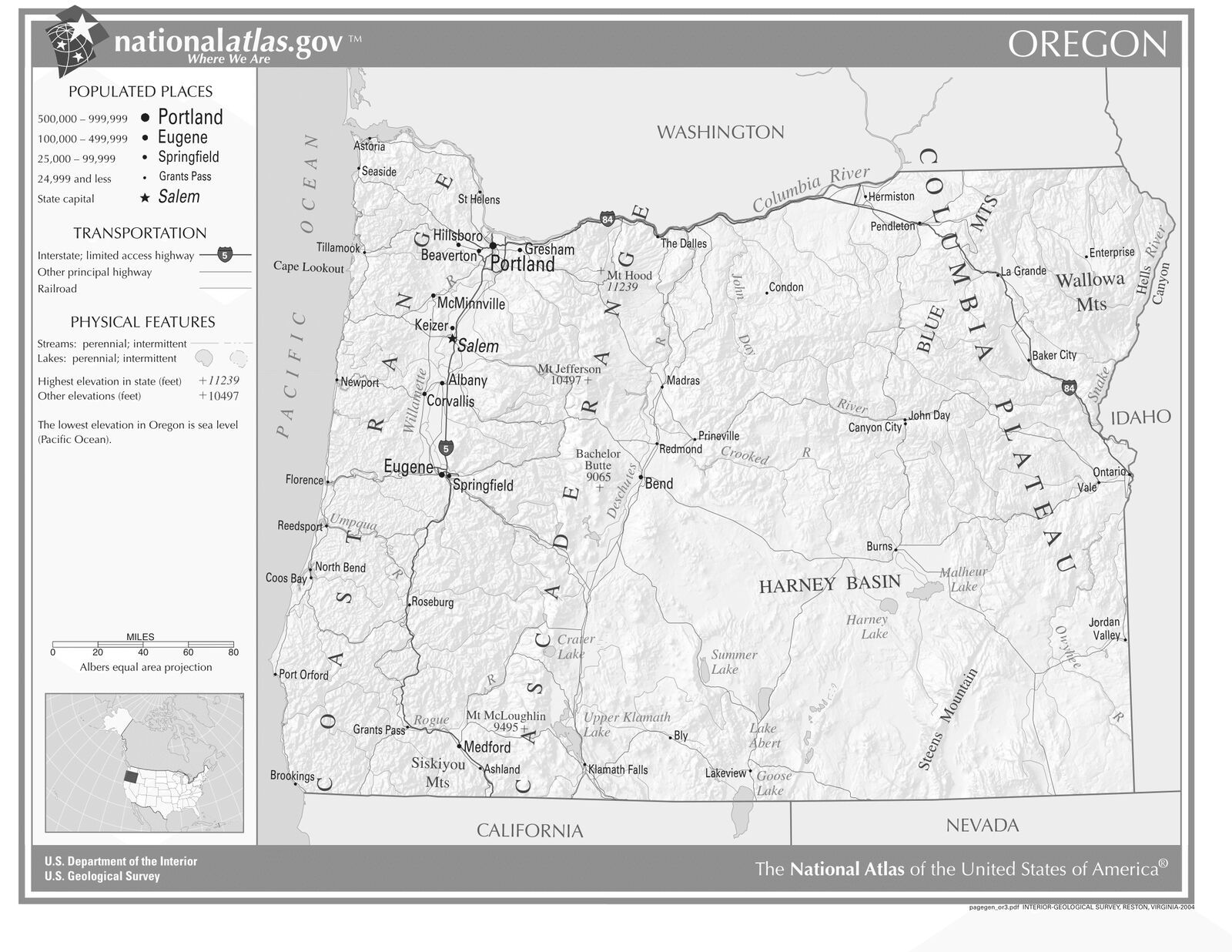 Oregon State Reference (Black&White) Laminated Wall Map - Maps & Atlases